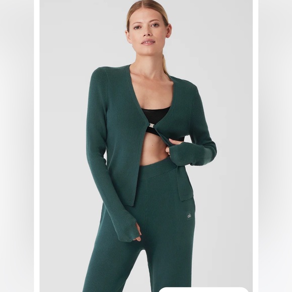 ALO Yoga | Sweaters | Alo Yoga Knit Salana Cardiganmidnight Greennwt ...